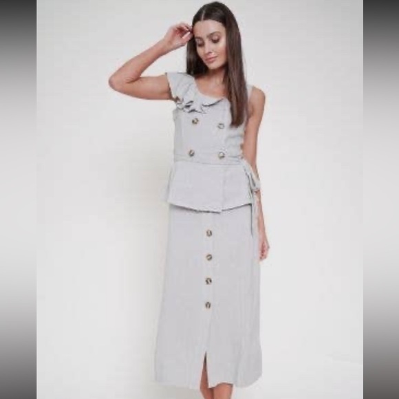 Mystree | Skirts | 48 Mystree Linen Top Skirt Set Gray Ruffle Button ...